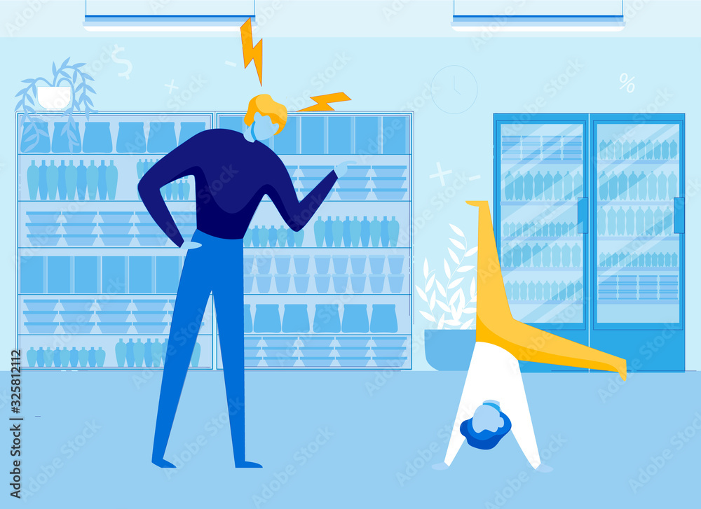 Stressed Parent Looking at Son Standing Upside Down Flat Cartoon Vector ...