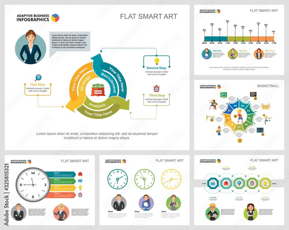 Colorful diagrams set for presentation slide templates. Business design ...