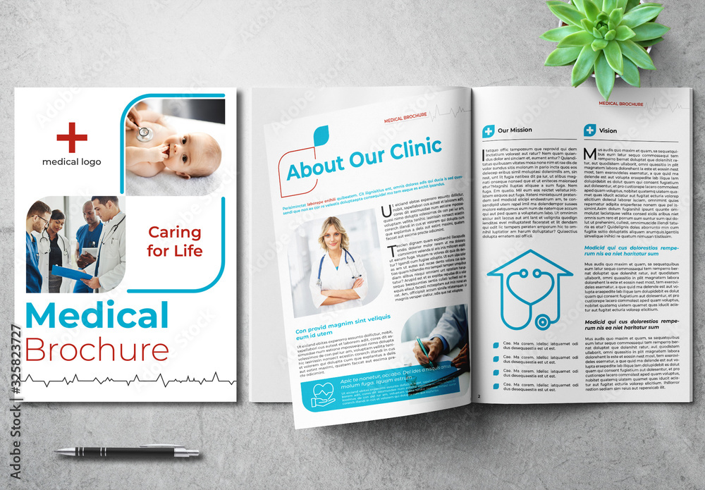 Medical Brochure Layout with Blue and Red Accents Stock Template ...