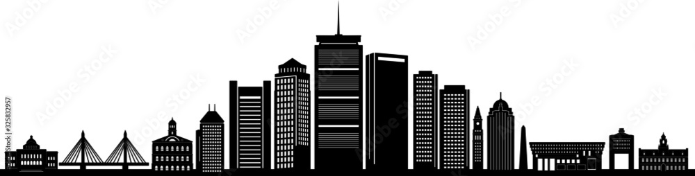Boston City Skyline Outline Silhouette Vector Stock Vector | Adobe Stock