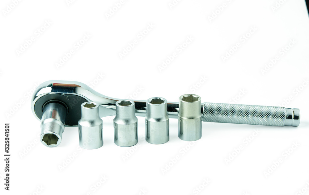 Socket spanner wrenches isolated on white background with clupping path ...