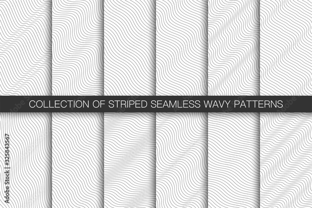Collection of vector simple seamless curve outline patterns. Striped ...
