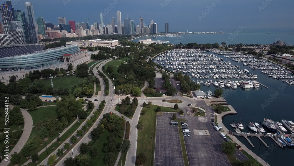 Chicago, Illinois lakefront aerial seen from the shores of Lake ...