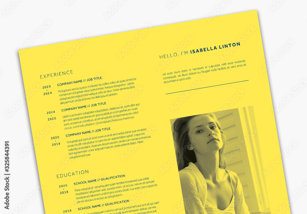 Yellow Resume Layout Stock Template | Adobe Stock