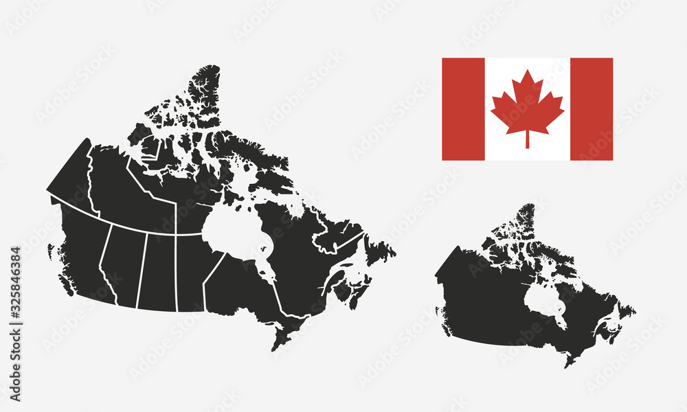 Canada map with regions and Canada flag isolated on white background ...
