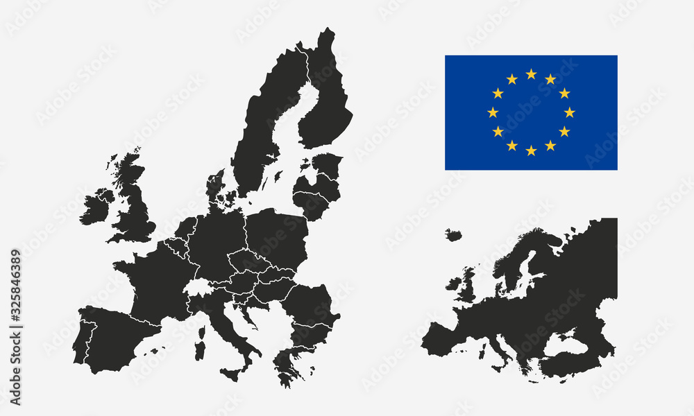 European Union, EU flag and Europe map isolated on a white background ...