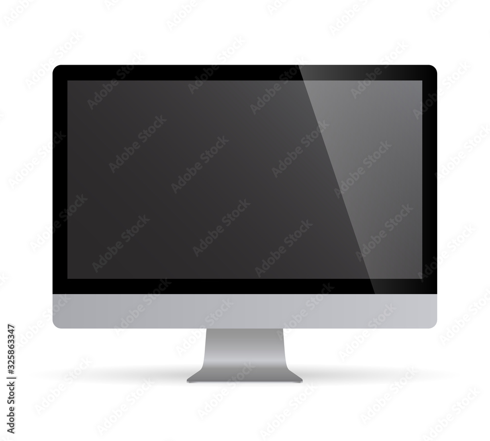 Realistic desktop computer monitor with grey screen. Illustration ...