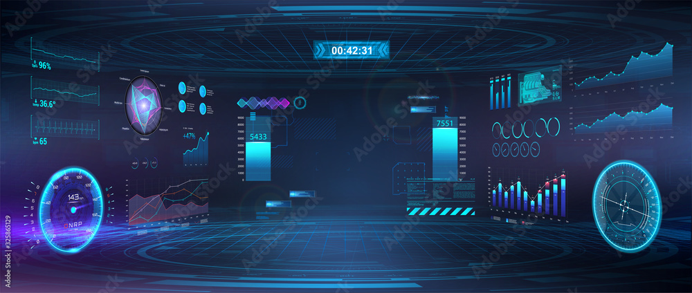 Cyberspace Virtual reality in HUD, GUI style. Futuristic VR design ...