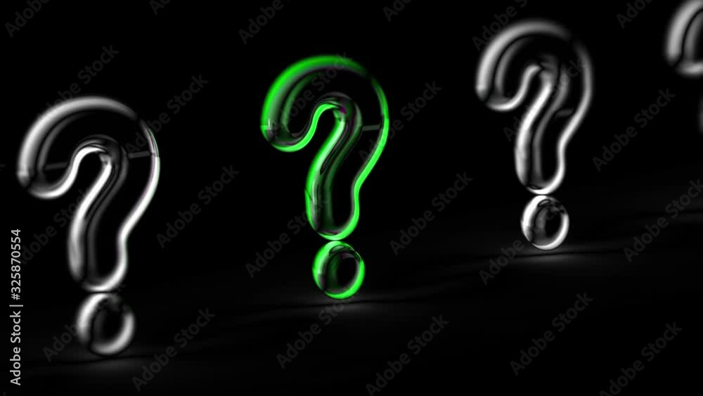 Question mark in black background. Looping footage. 3D Illustration ...