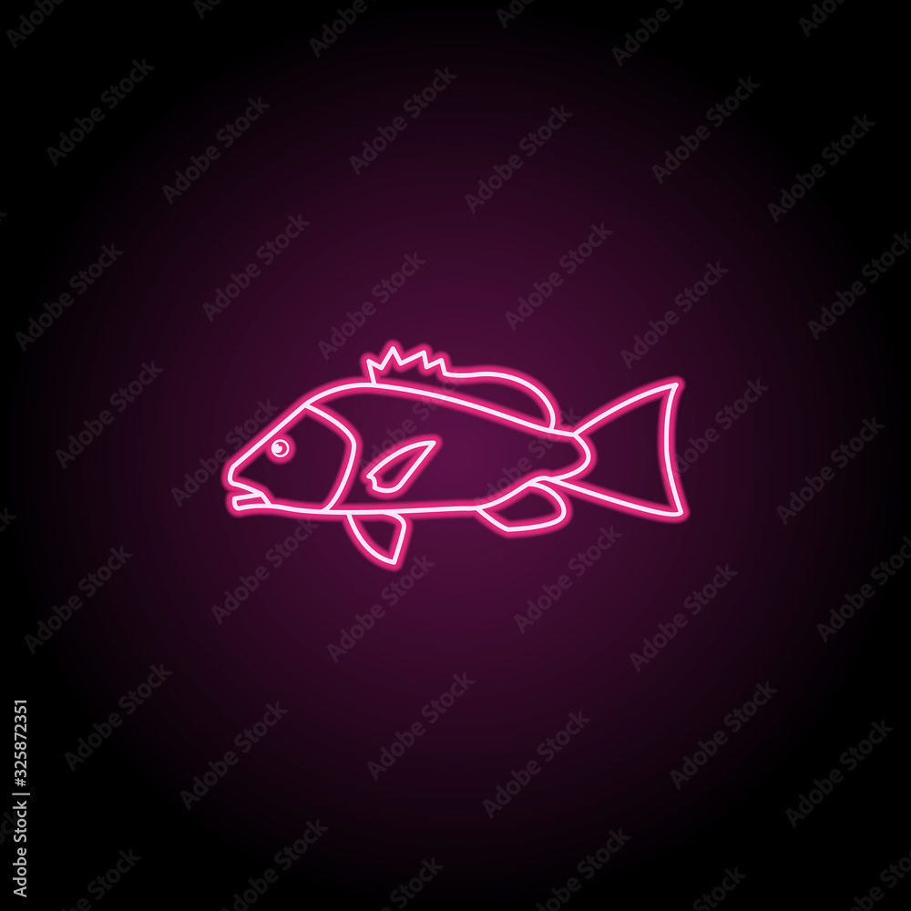 Gray snapper neon icon. Simple thin line, outline vector of fish icons ...