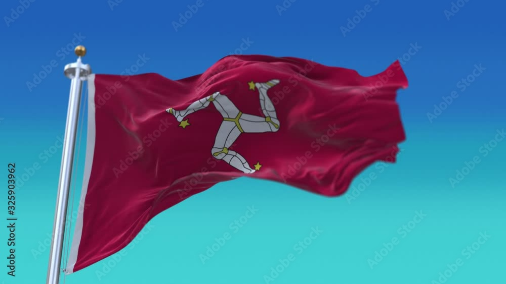 4k Isle of Man National flag slow seamless waving with visible wrinkles ...