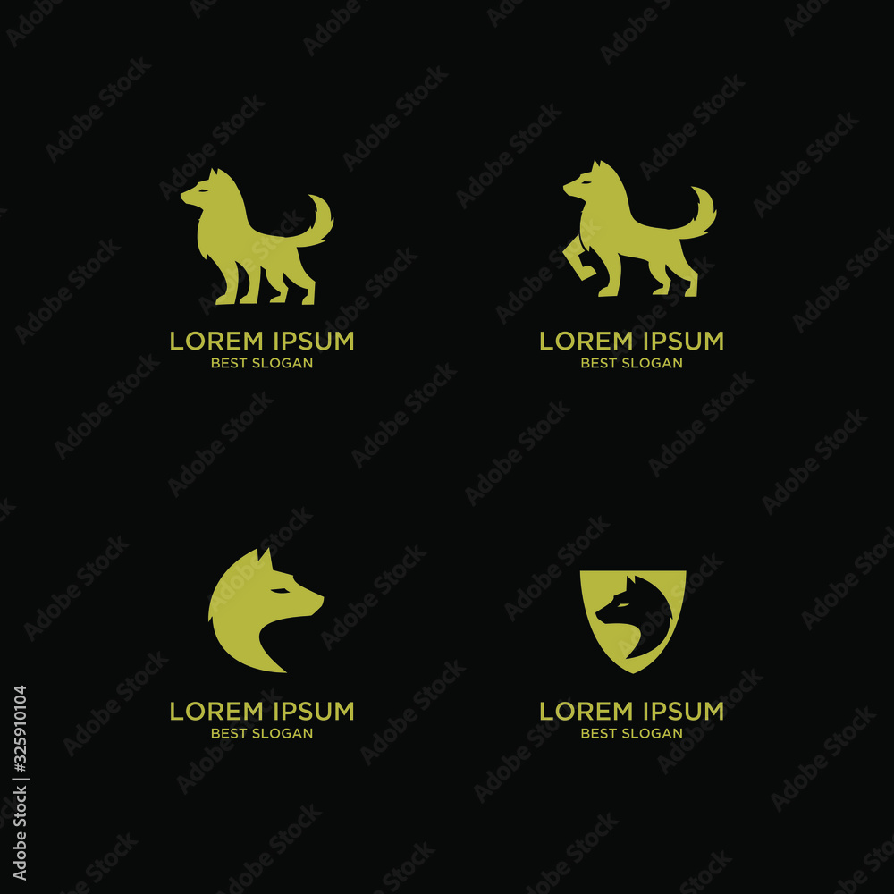 collection of gold wolf logo icon design with black background Stock ...