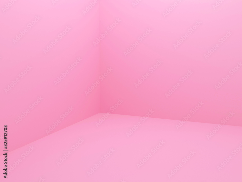 Bright pink empty room corner studio background, 3D rendering ...