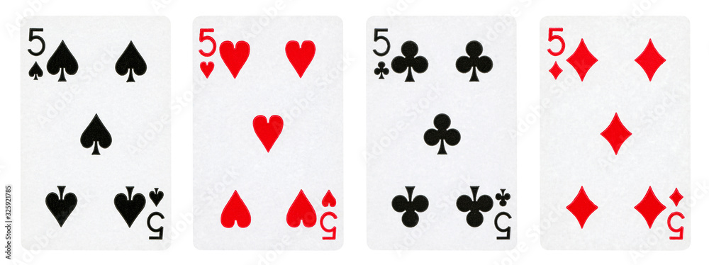 Four Playing Cards Isolated on White Background, Showing Fives from ...
