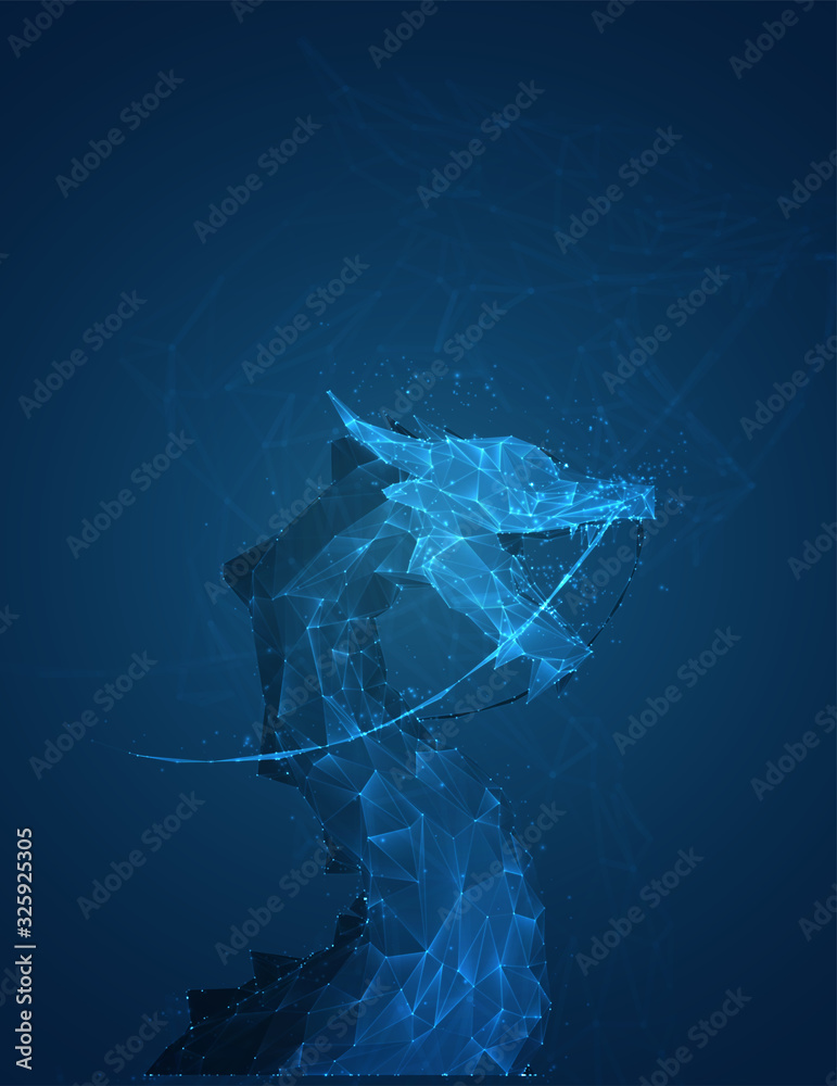 vector long dragon snake on a deep dark blue background in the style of ...