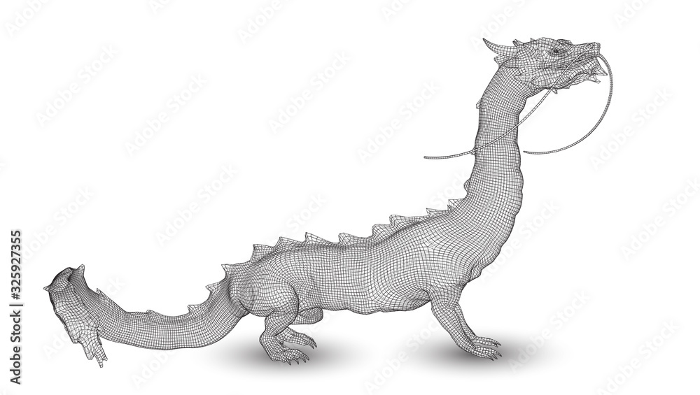 vector long dragon snake isolated on white background in 3d polygon ...