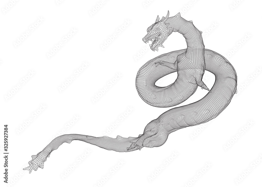 vector long dragon snake isolated on white background in 3d polygon ...
