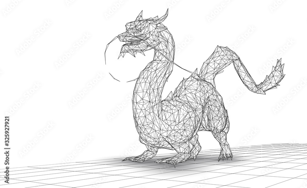 vector long dragon snake isolated on white background in 3d polygon ...