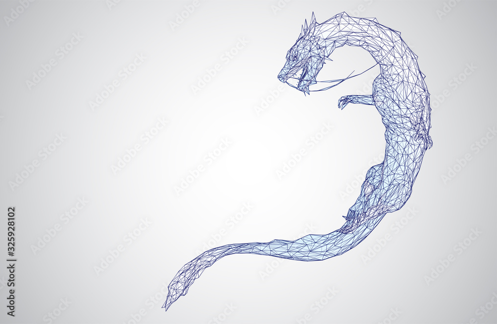 vector long dragon snake isolated on white background in 3d polygon ...