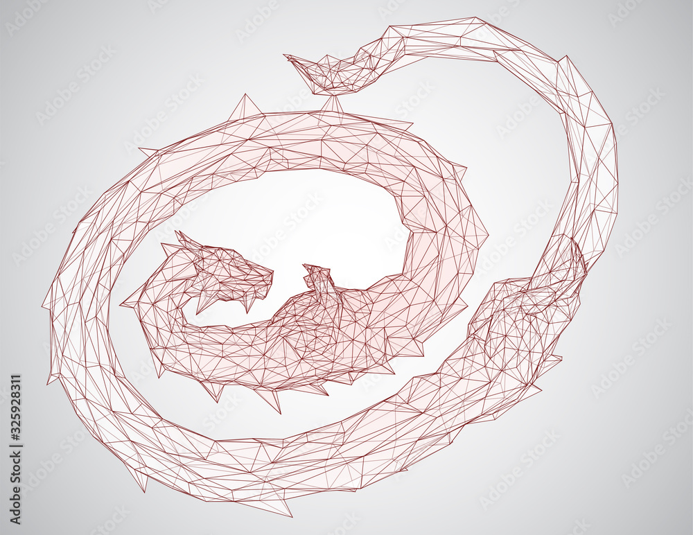 vector long dragon snake isolated on white background in 3d polygon ...