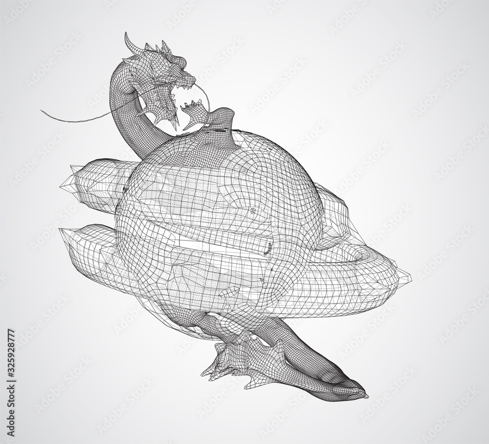 vector long dragon snake isolated on white background in 3d polygon ...