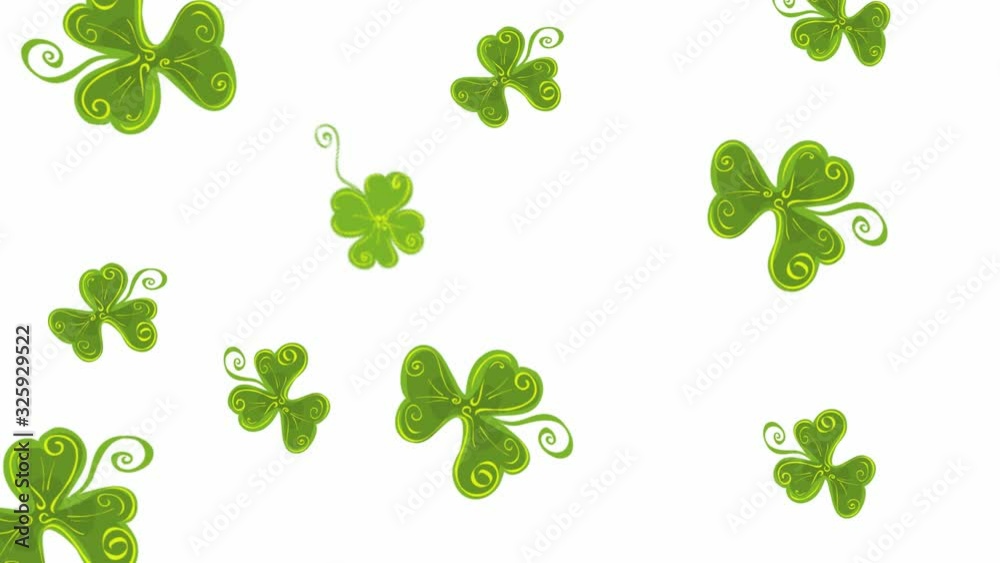 graphic animation with green clover leaves falling down. catch the ...