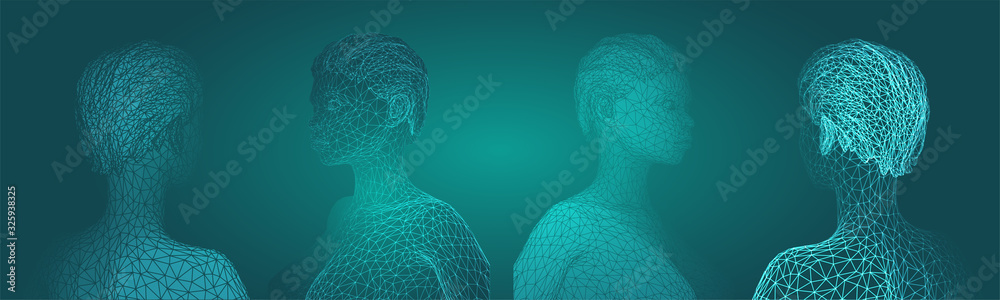 3d vector portrait of a beautiful young girl with hairstyle, set of ...