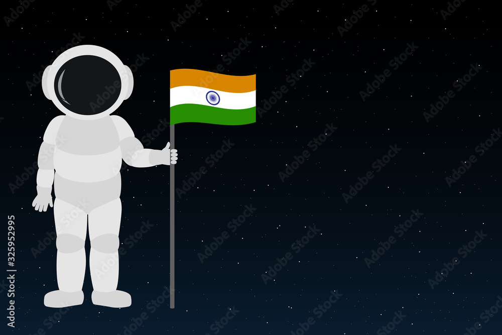 Indian astronaut hold flag of India. Cartoon style. Vector illustration ...