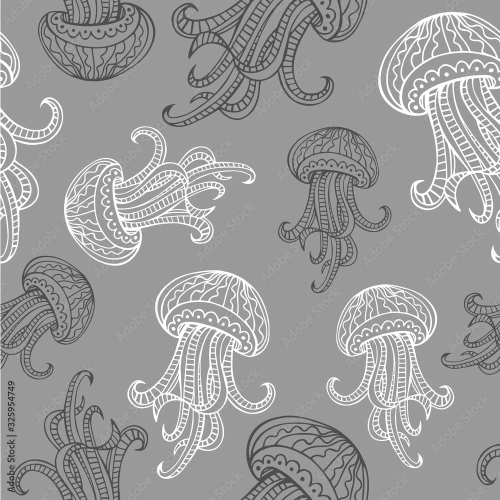 Hand drawn jellyfish vector pattern for children and adults. Seamless ...