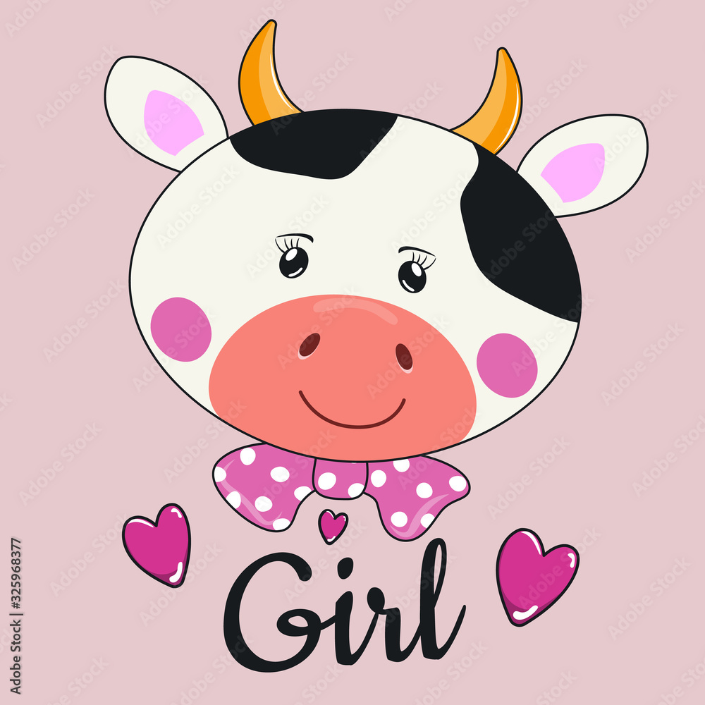 Beautiful smile cartoon cow girl on the pink background. Stock Vector ...