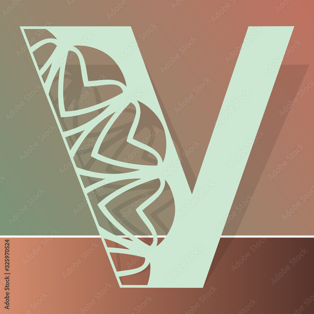 Laser cutting letter V. Woodcut vector design. Plywood lasercut gift ...