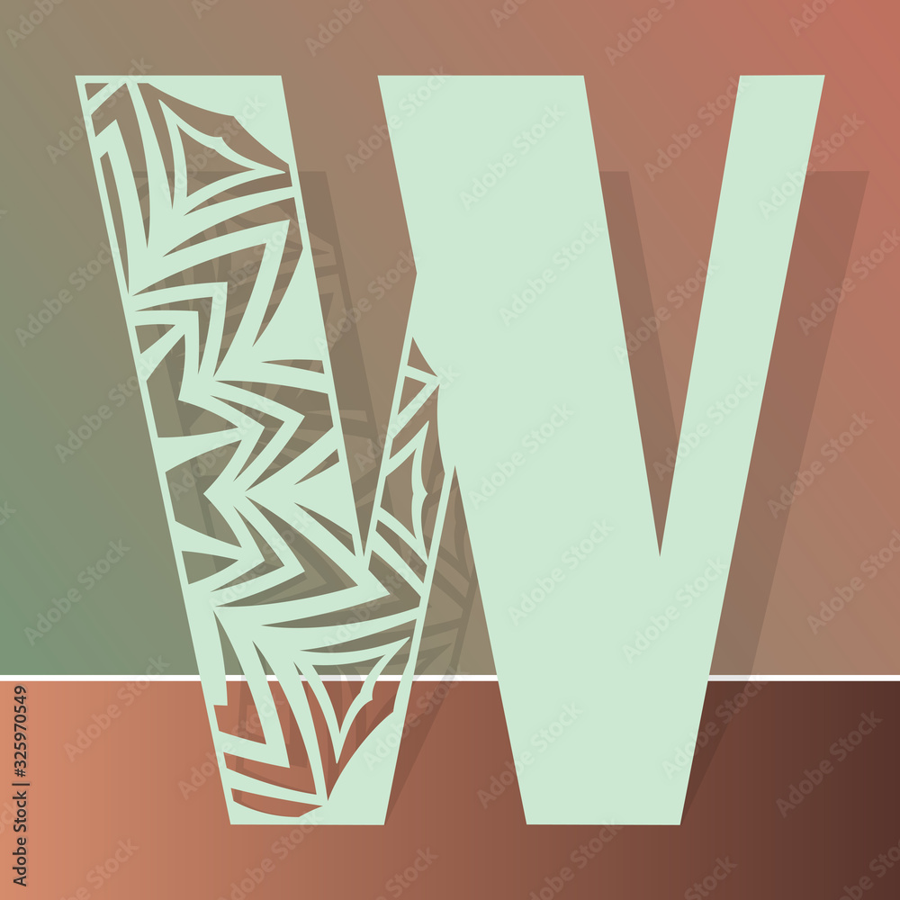 Laser cutting letter W. Woodcut vector design. Plywood lasercut gift ...