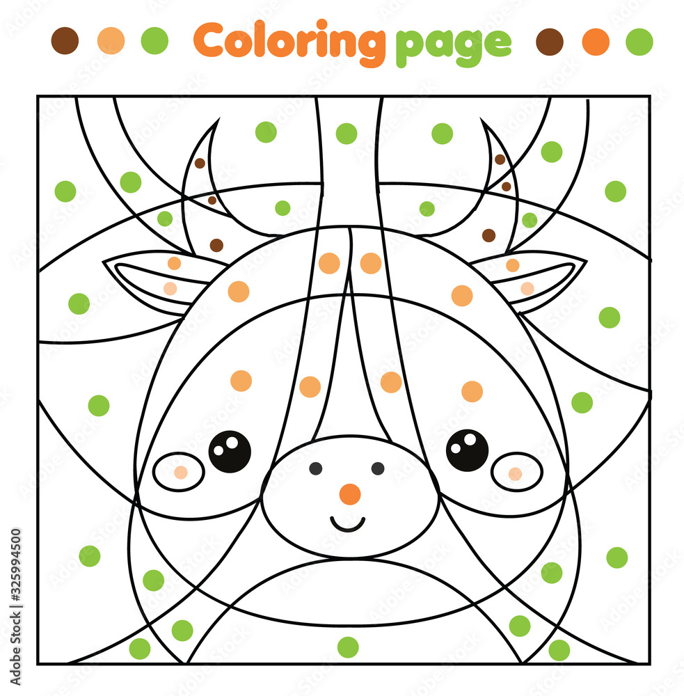 Cow coloring page. Color by dots, printable activity. Worksheet for ...
