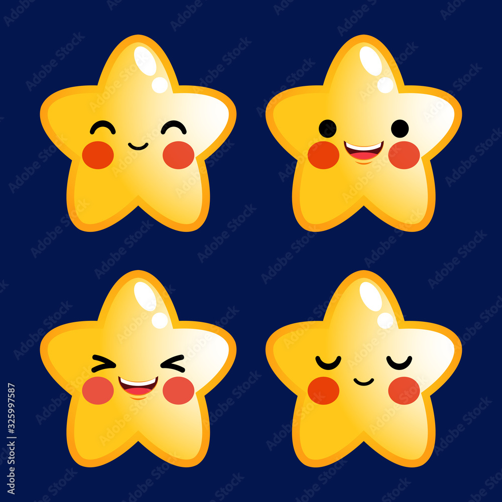 Cartoon Cute Stars Emoticon Avatar Face Positive Emotions Set Stock ...