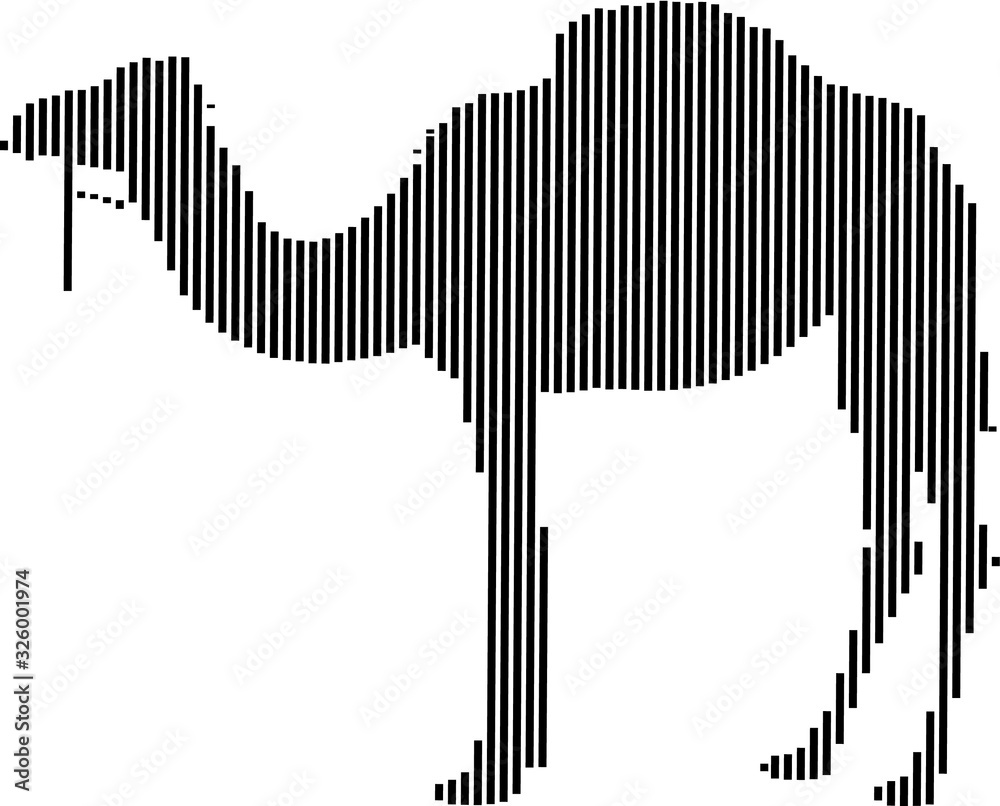 Camel black sign isolated with line art on white background. Camel ...