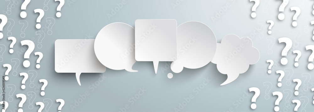 White Question Marks Speech Bubbles Gray Centre Header Stock Vector ...