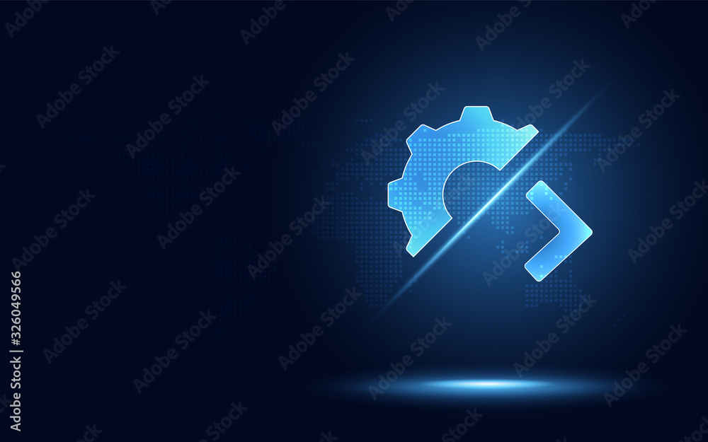 Hyperautomation futuristic blue gear transmission with greater than ...