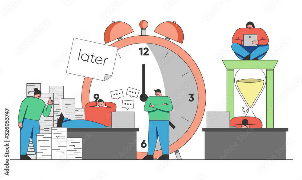 Concept of Deadline, Term and Time Waste. Procrastinating Businessman ...