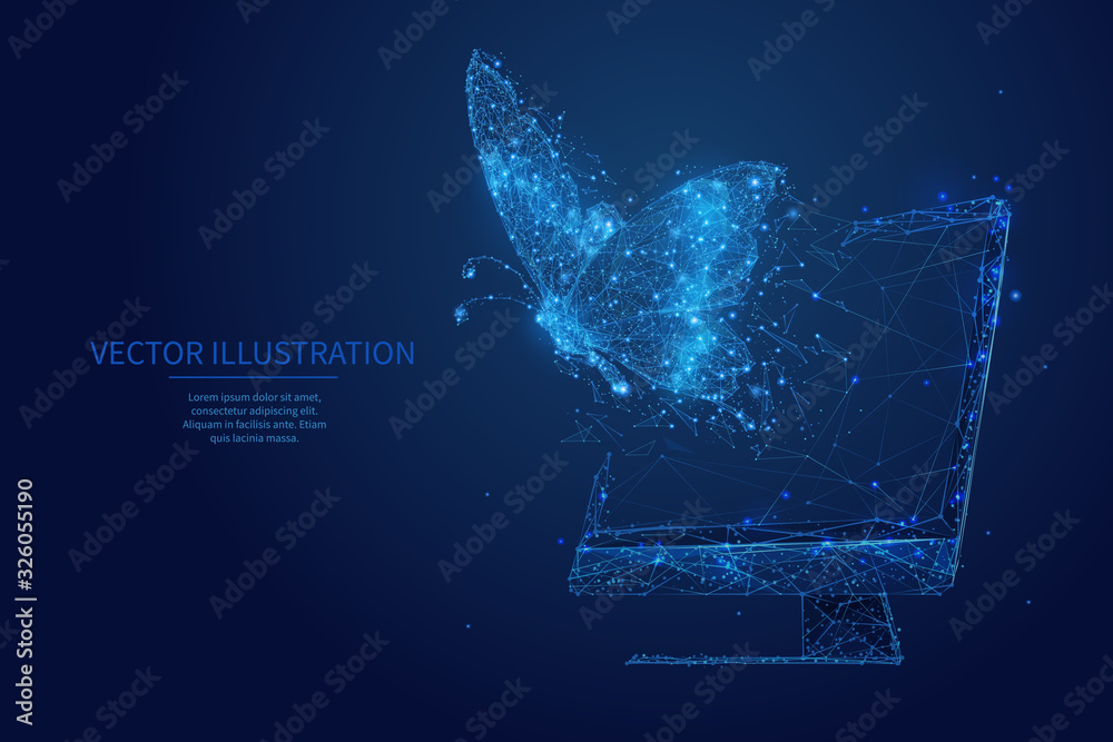 Butterfly flies out from pc monitor screen. Free internet or freelance ...