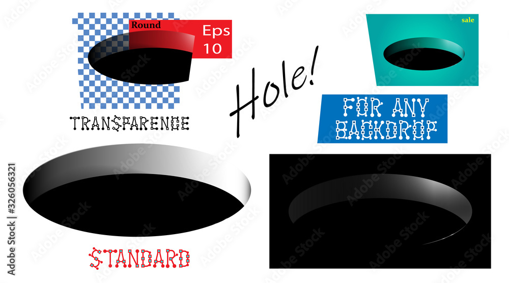Black round hole mockup. Isolated realistic transparent template set ...