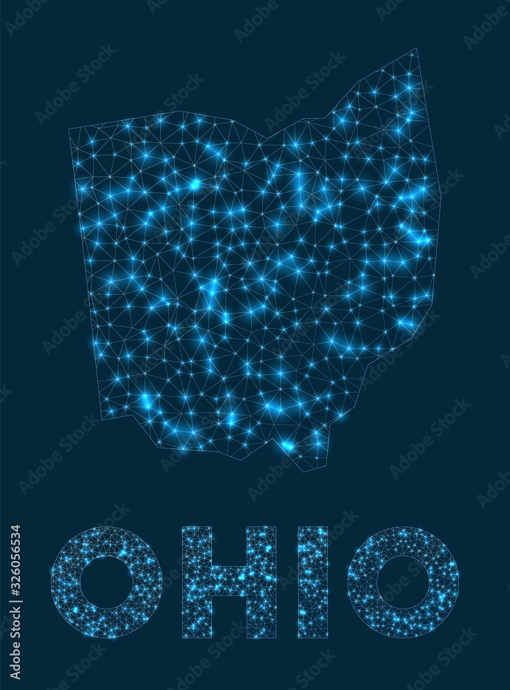 Ohio network map. Abstract geometric map of the us state. Internet ...