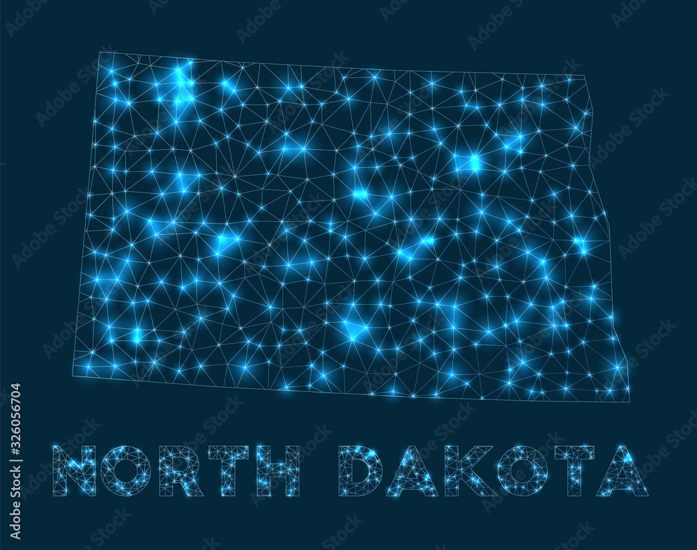 North Dakota network map. Abstract geometric map of the us state ...