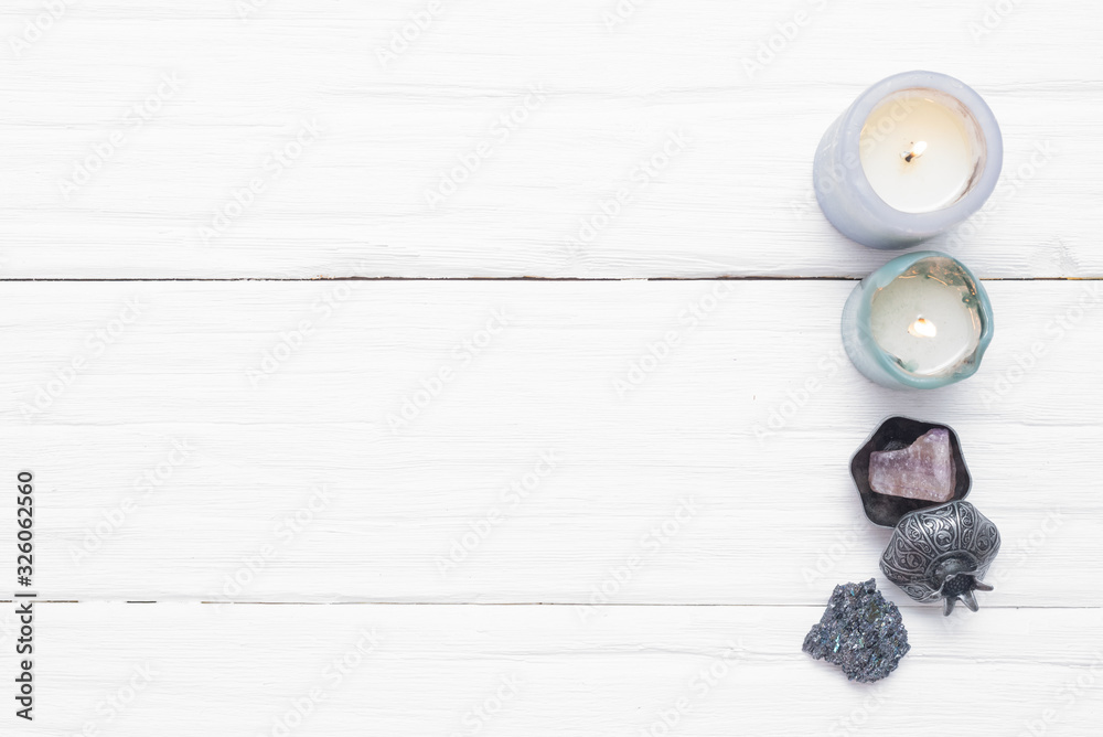 White magic table and magic stone on the white table background with ...