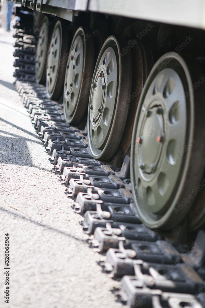 Caterpillar tank caterpillars close-up. Military equipment. Weapons ...