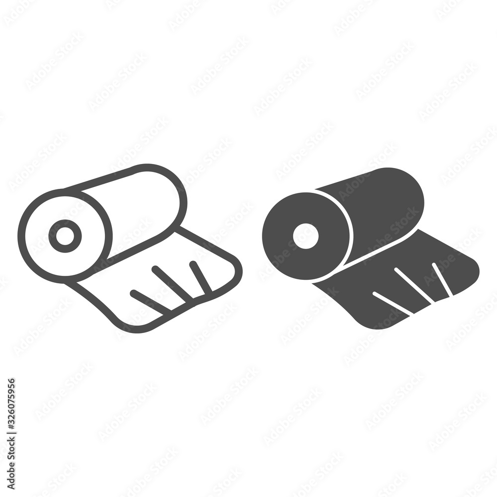 Cellophane line and solid icon. Cellophane tape, roll packaging ...