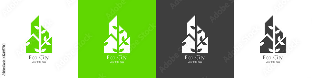 Set of eco city logos. Green city icons. The Green and Clean Movement ...