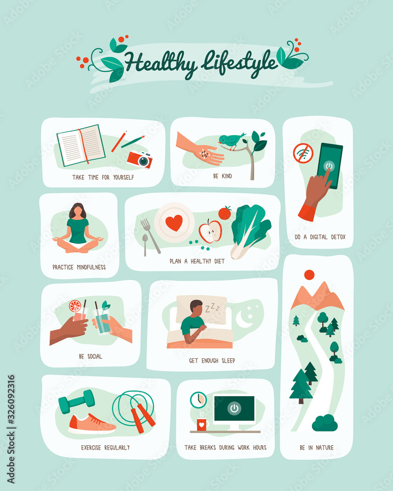 Healthy lifestyle and self-care infographic Stock Vector | Adobe Stock