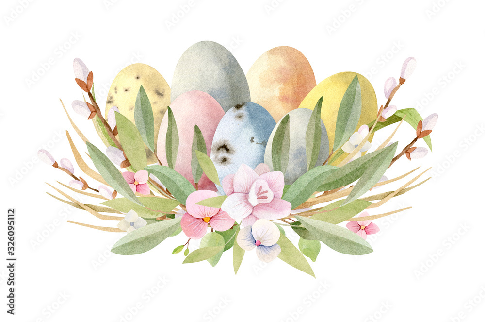 Watercolor spring Easter hand painted illustration Stock Illustration ...
