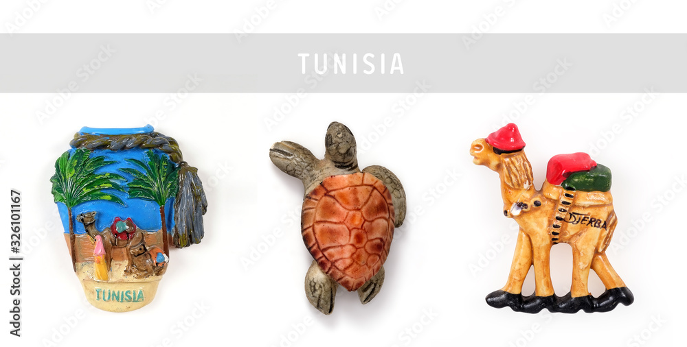 Souvenirs (magnets) isolated on white background from the island of ...