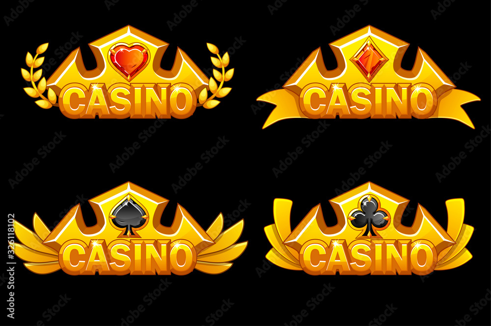 Set of app icons of golden crowns awards with signs of game cards ...